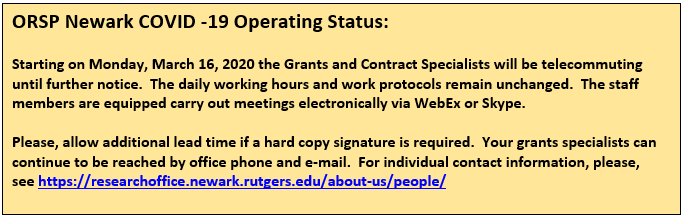COVID notice - Office of Research and Sponsored Programs
